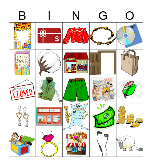 Spanish 1 Quarter 3 Topic 5 (Shopping) pictures Bingo Card