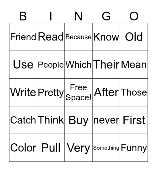1B Tricky Words Bingo Card