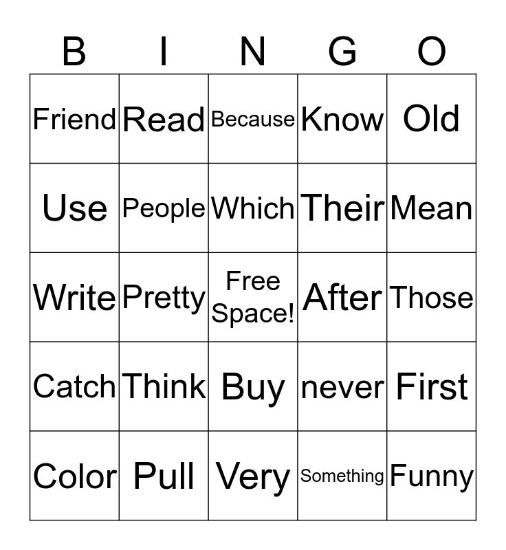 1B Tricky Words Bingo Card