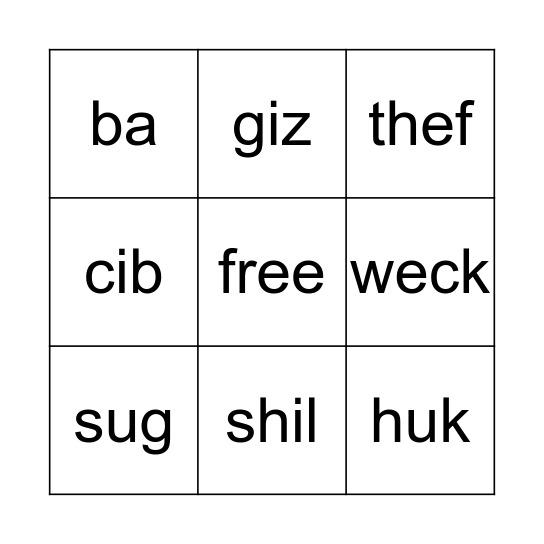 Nonsense Word Bingo Card