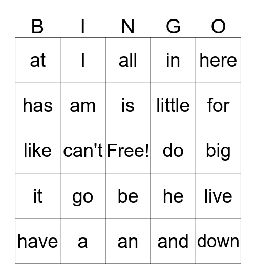 1G Power Words Bingo Card