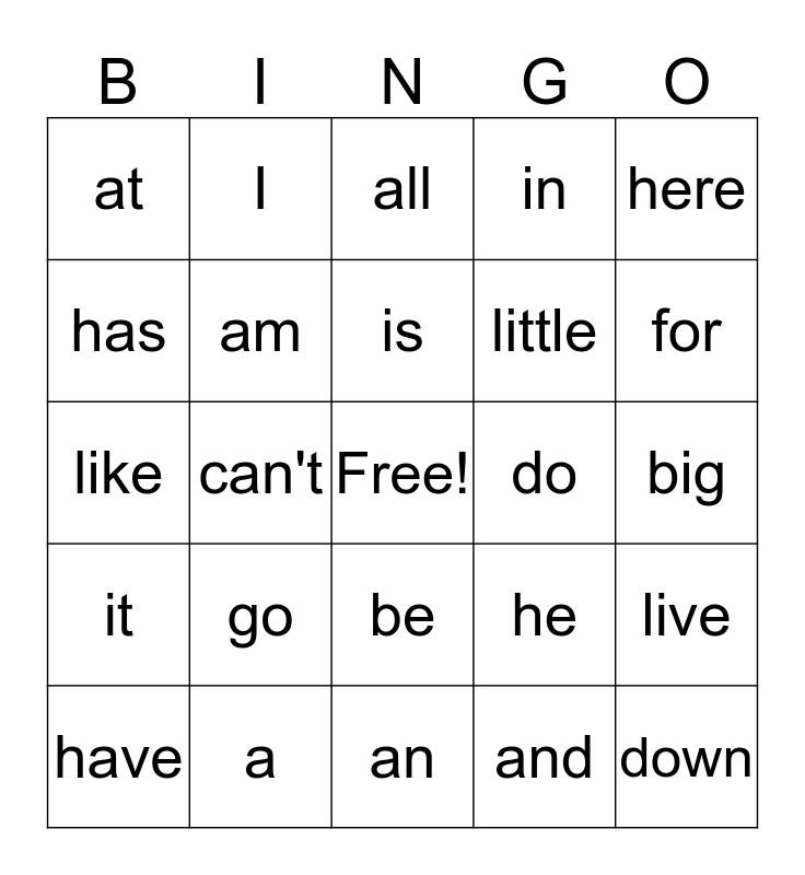 1G Power Words Bingo Card