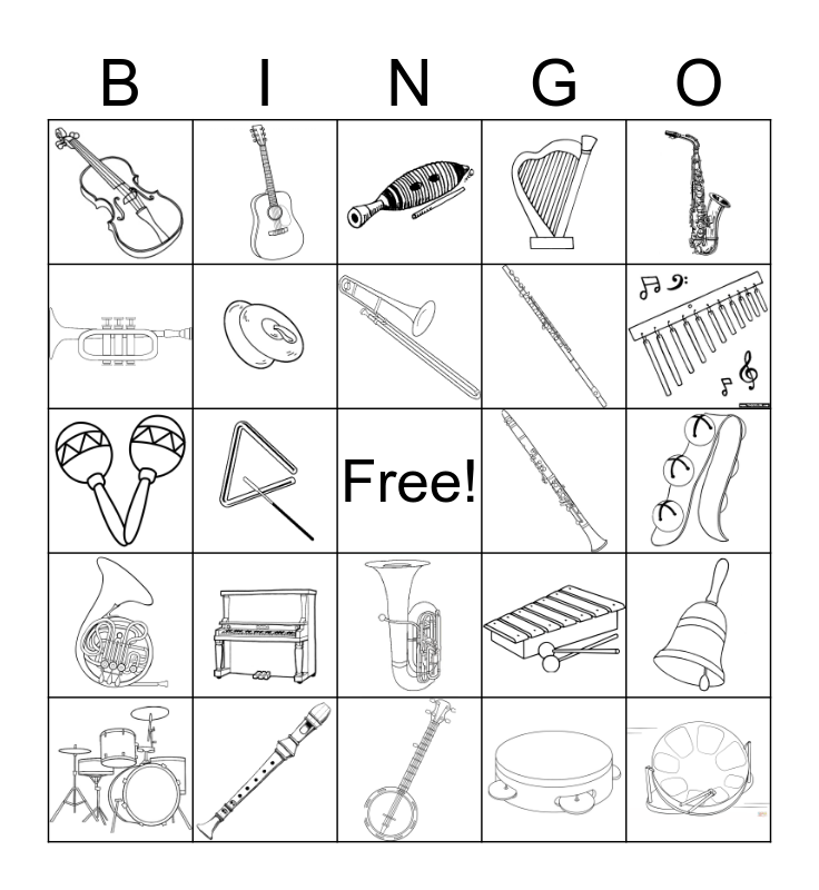 Music Instrument Bingo Card