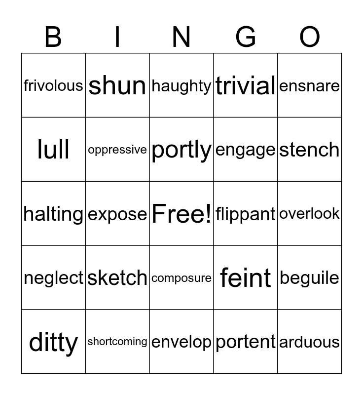 Word Masters List #3 Bingo Card