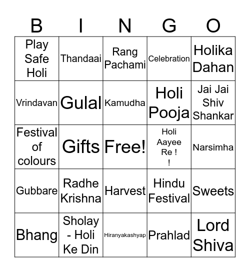Happy Holi !! Bingo Card