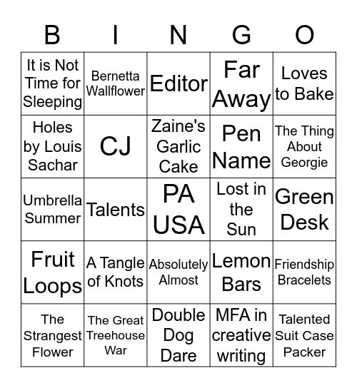 Lisa Graff Bingo Card