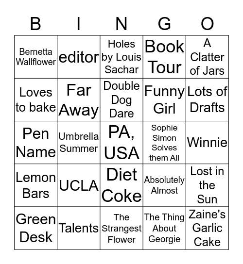 Lisa Graff Bingo Card