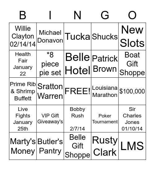 Belle of Baton Rouge Bingo Card