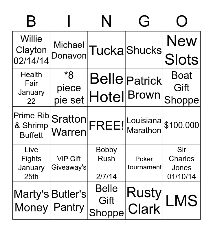Belle of Baton Rouge Bingo Card