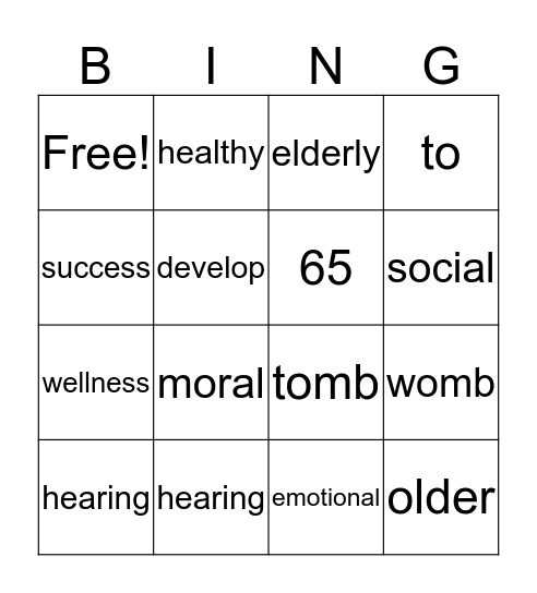 65 To older Bingo Card
