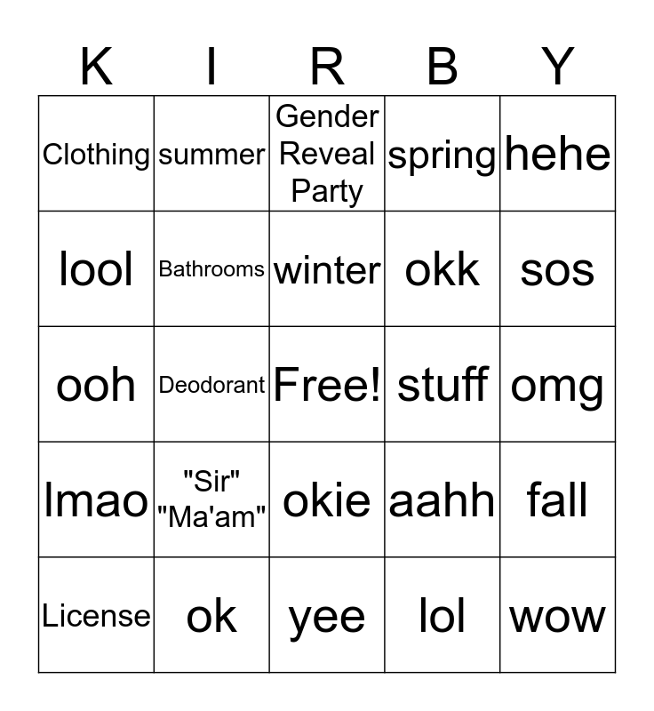 Gender Binary Bingo Card