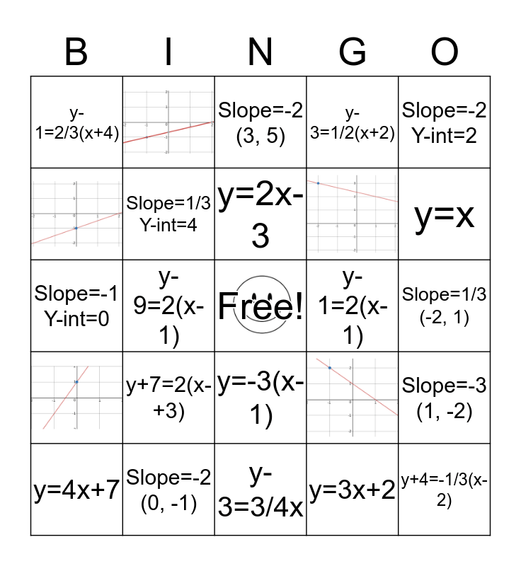 Point Slope Bingo Card