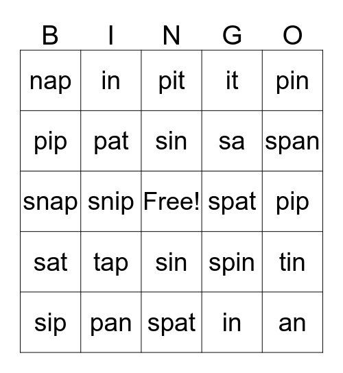 Jolly Phonics Group 1 Bingo Card