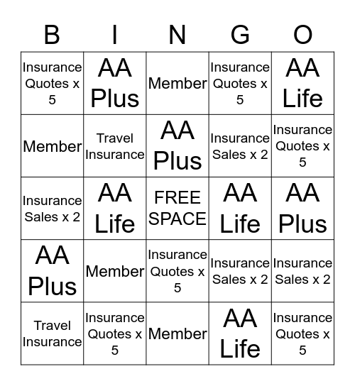 AA Bingo Card