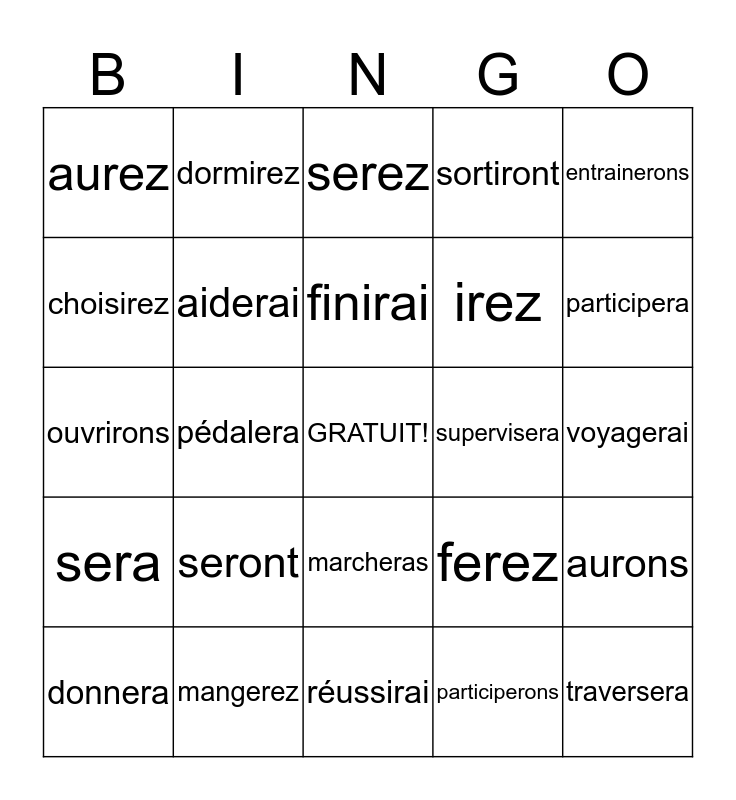 Futur simple Bingo Card