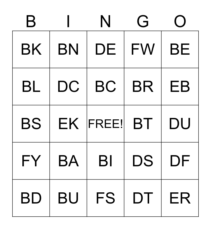 Station Code Bingo Card
