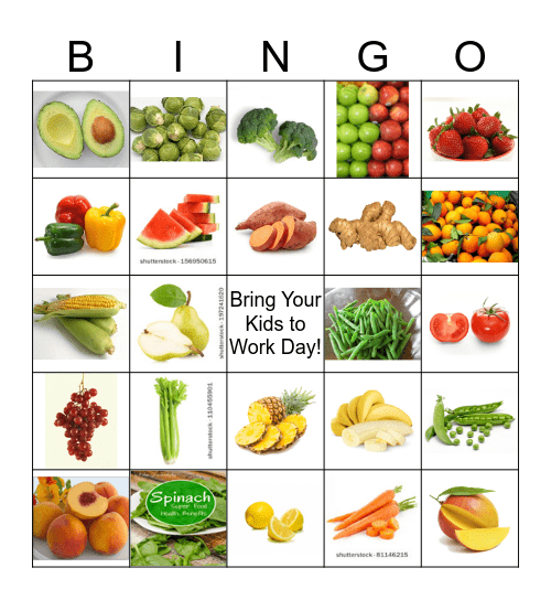 FRUITS AND VEGETABLE BINGO Bingo Card