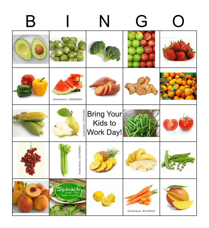 FRUITS AND VEGETABLE BINGO Bingo Card
