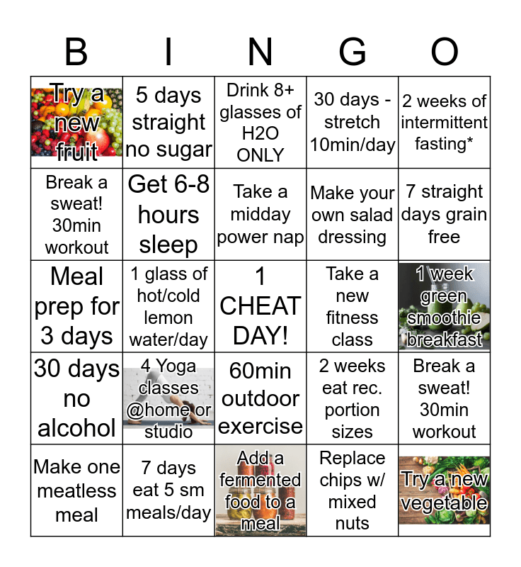 Healthy Choices BINGO Card