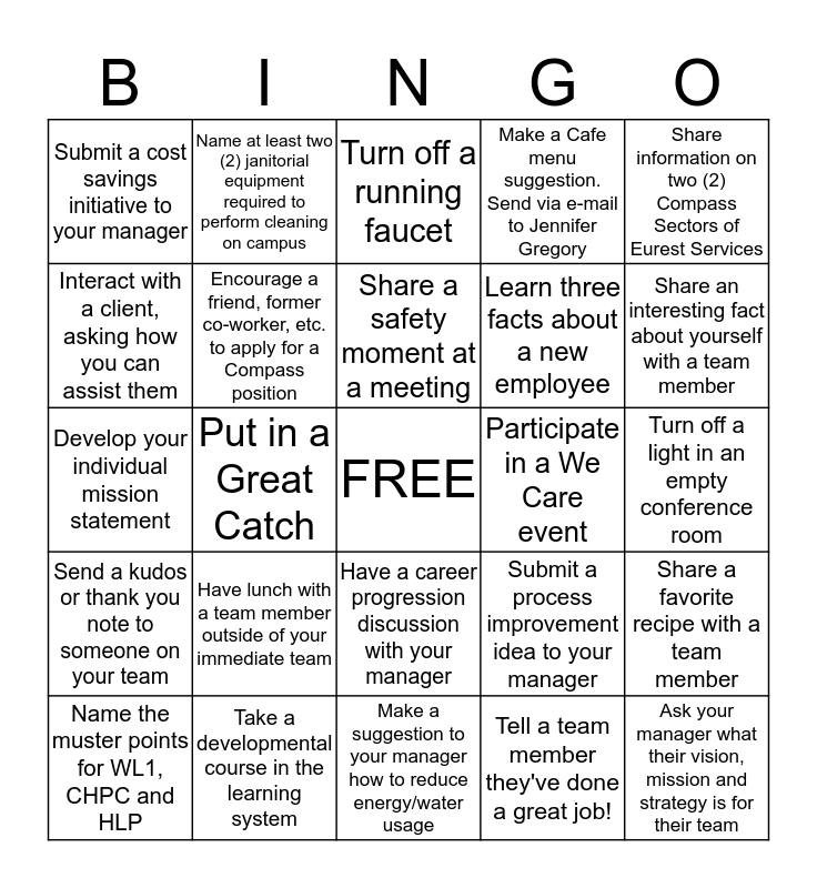 COMPASS | ONE TEAM Bingo Card