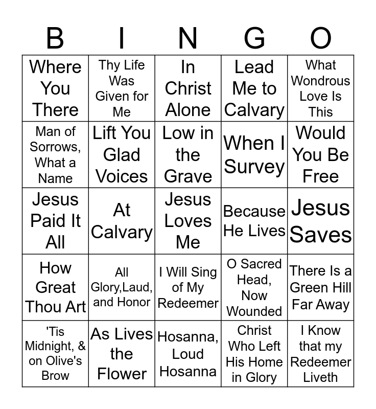 Easter Songs Bingo Card