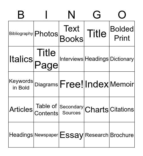 Non-Fiction Bingo Card