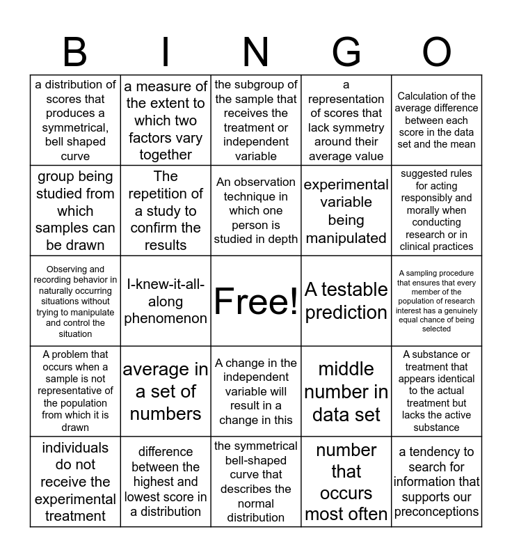 Research Methods & Statistics Bingo Card