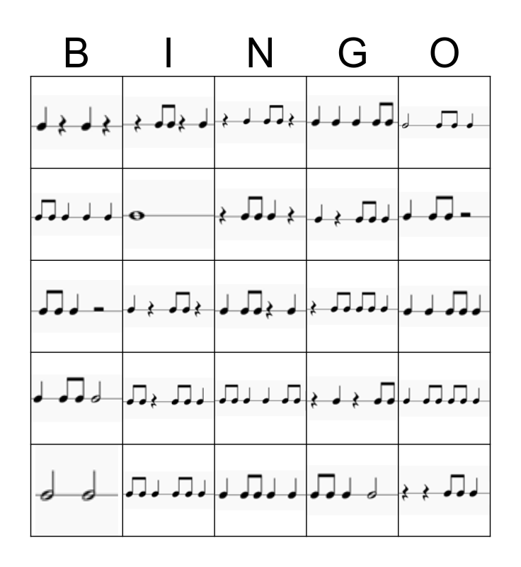 Rhythm Bingo Card