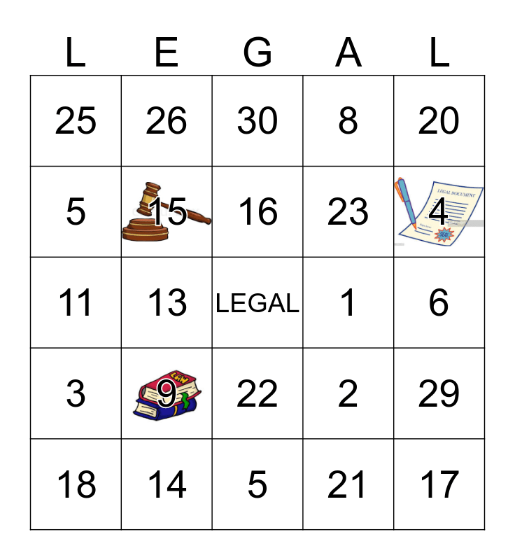 Legal Bingo Card