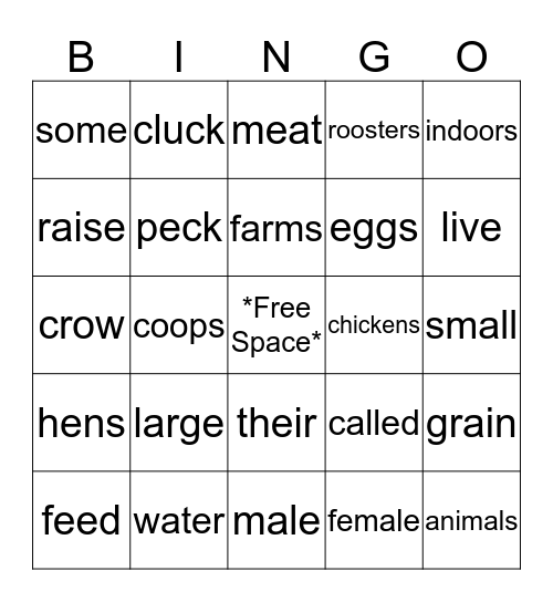 Chickens on the Farm Bingo Card