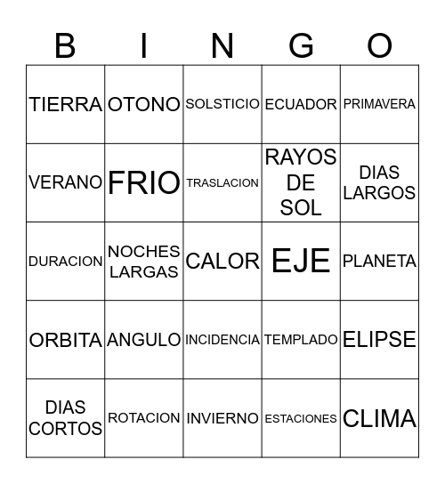 ESTACIONES DEL AÑO Bingo Card