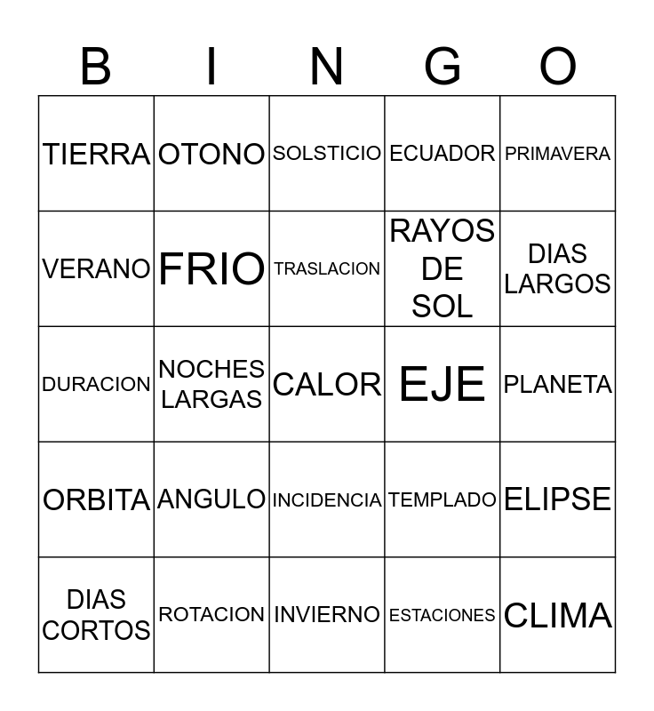 ESTACIONES DEL AÑO Bingo Card