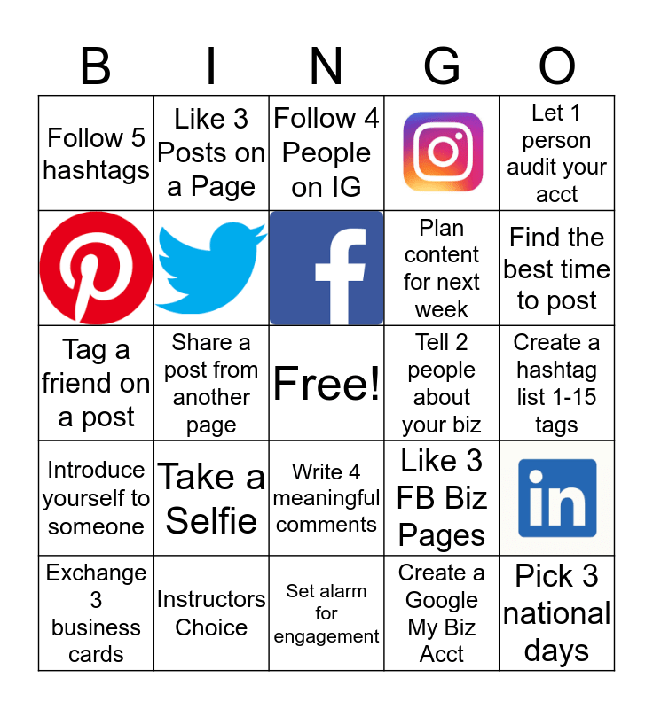 Social Media Bingo Card