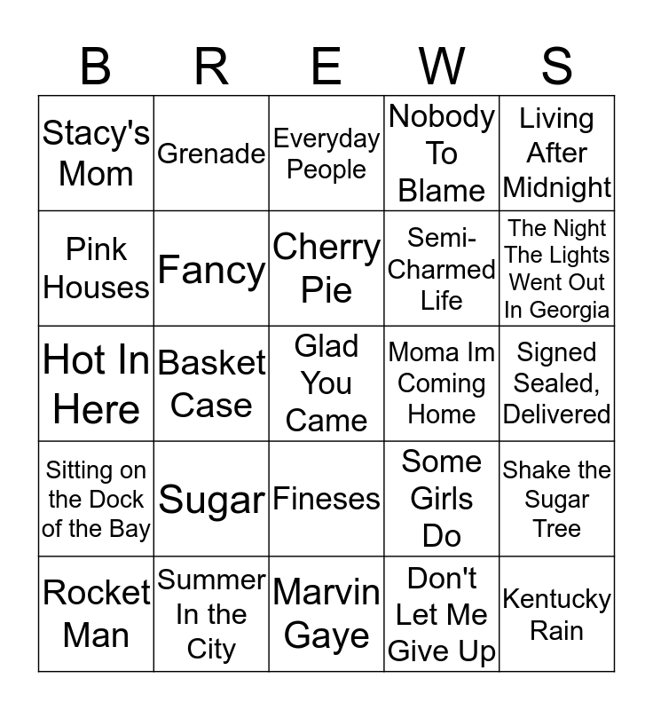 Boondocks Brews, Beats & Bingo 30-4 Bingo Card