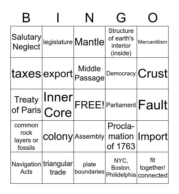SS and Science In one Bingo Card