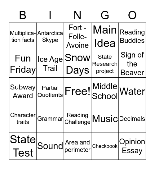 4th Grade Bingo Card 4th Grade Bingo Card