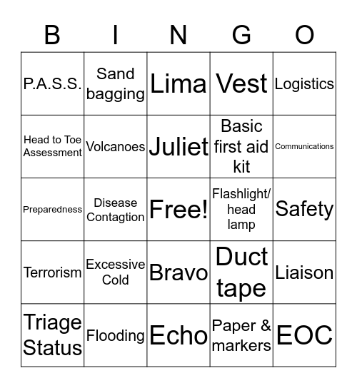 CERT Bingo Card