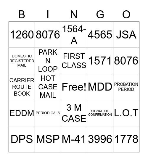 POSTAL BINGO Card