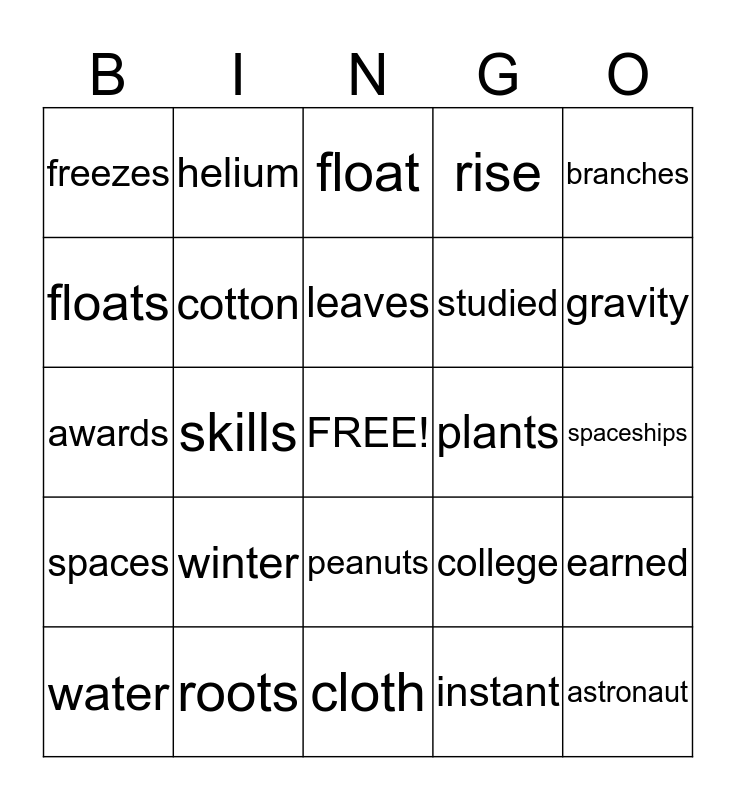 3rd Grade Bingo Card