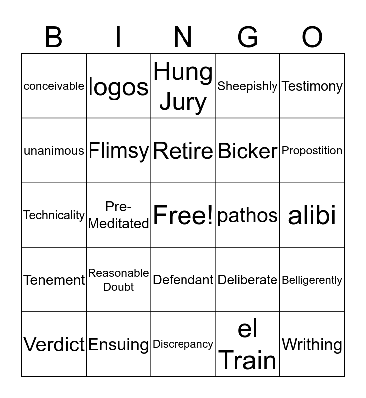 12 Angry Men Bingo Card