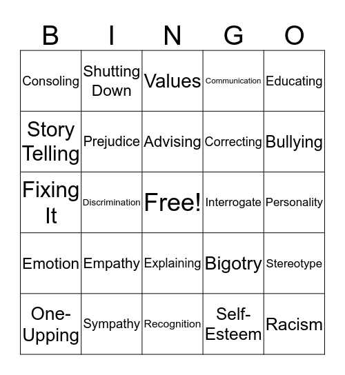 Empathy Bingo Card