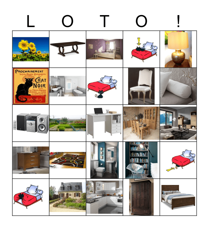 Les pièces et les meubles Bingo Card
