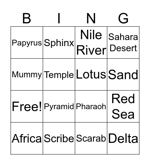 Ancient Egypt BINGO Bingo Card