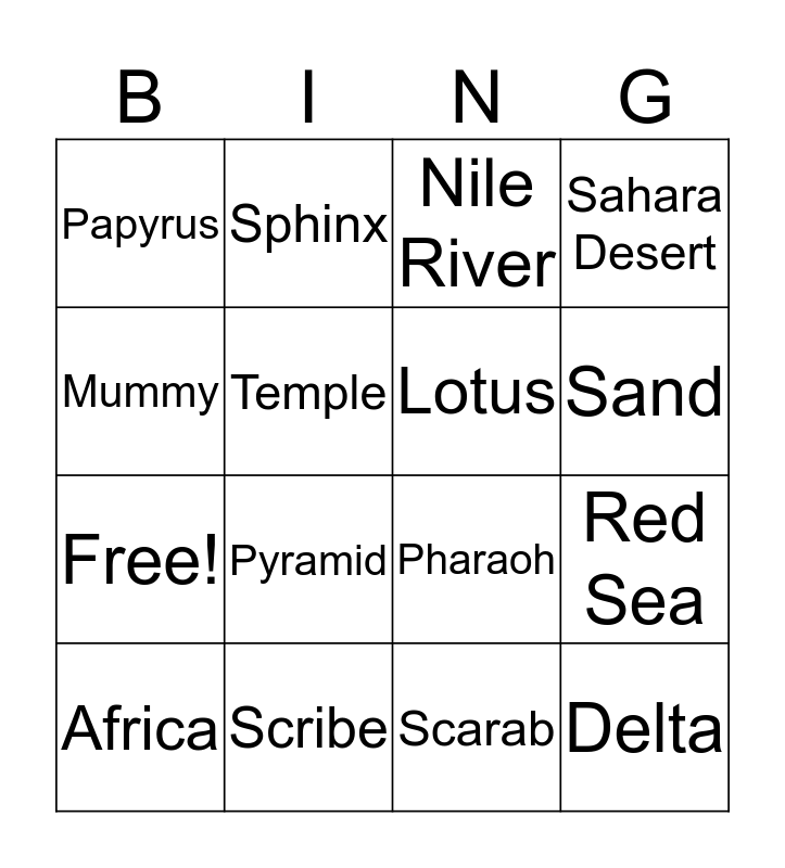 Ancient Egypt BINGO Bingo Card