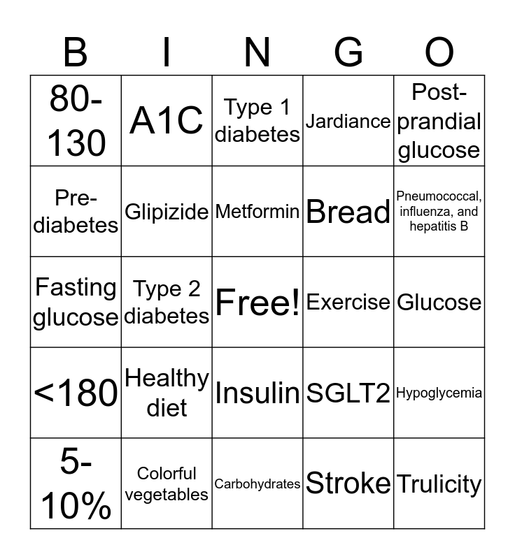 Diabetes Bingo! Bingo Card