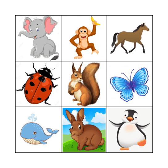 Le bingo des animaux Bingo Card