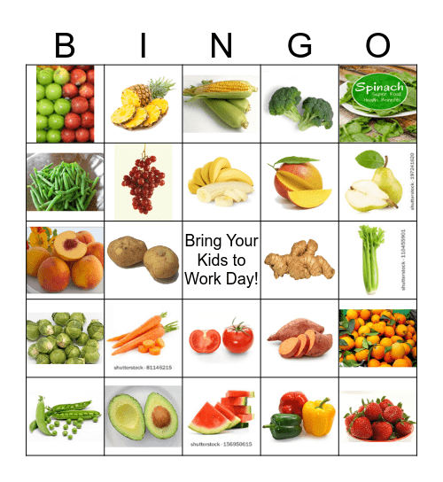 FRUITS AND VEGETABLE BINGO Card