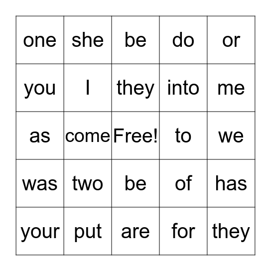 Grade 1 Trick Words Unit 3, 4, 5 Bingo Card