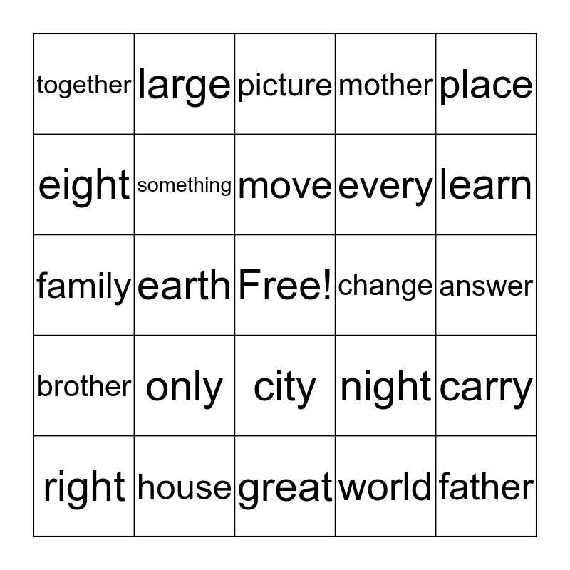 Grade 2 Trick Words Units 6, 7, 8, 9 Bingo Card