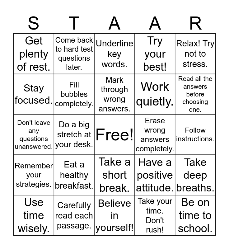 STAAR BINGO! Bingo Card